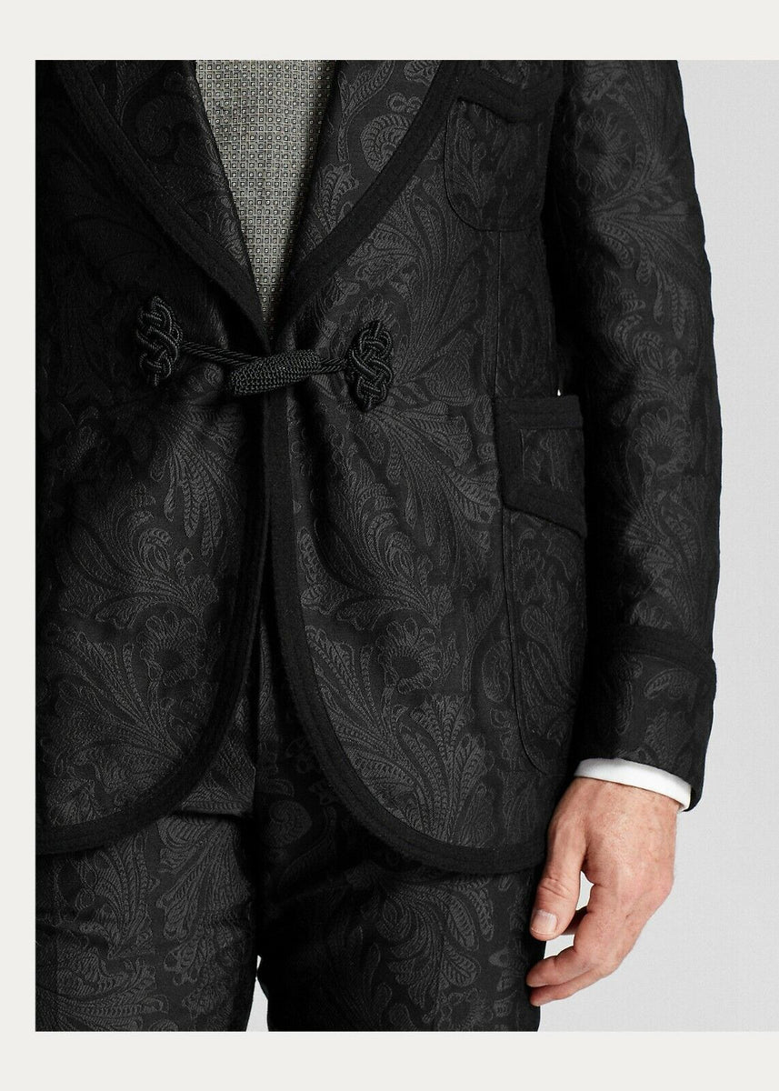 Ralph Lauren RRL Jacquard Smoking Jacket Sportcoat Black Suit Men's 40 ...